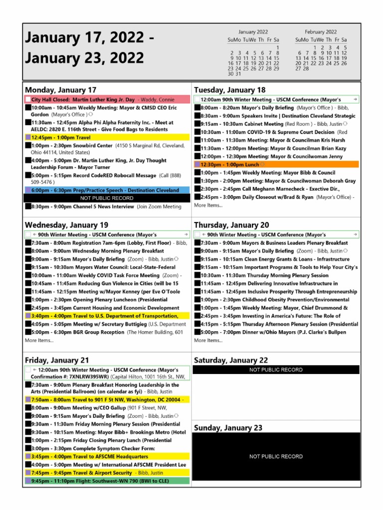 2022 Week 3 Mayor Justin Bibb Calendar | PDF