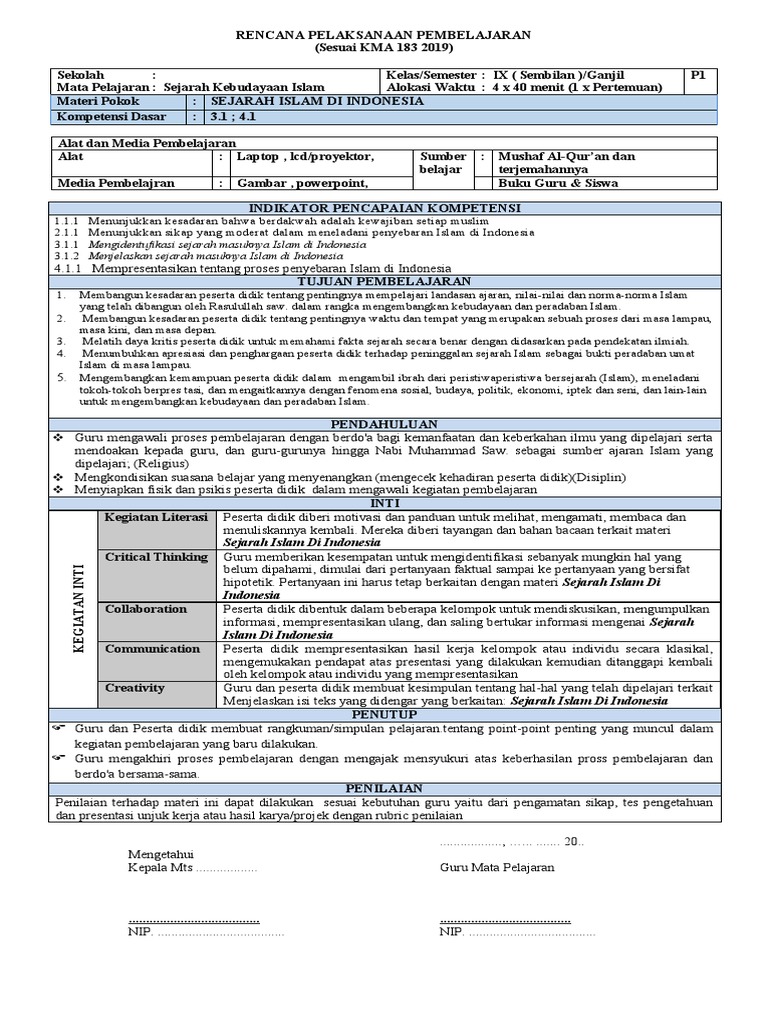RPP Ski Kel 9 Sem 1 | PDF