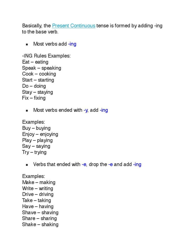 Present Continuous Rules | PDF