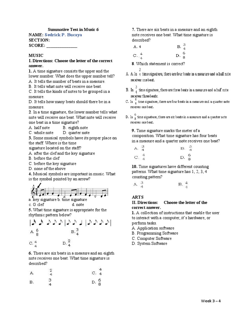 Summative Test in Music - Arts Week 3-4 | PDF | Software | Microsoft Word