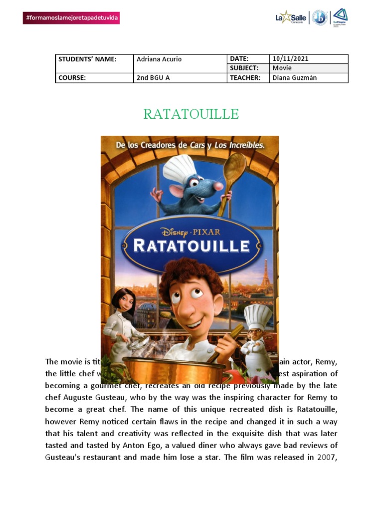 A Tale of Talent and Teamwork: An Analysis of the Movie Ratatouille | PDF