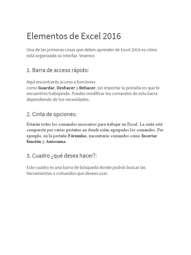 Elementos de Excel 2016 | PDF