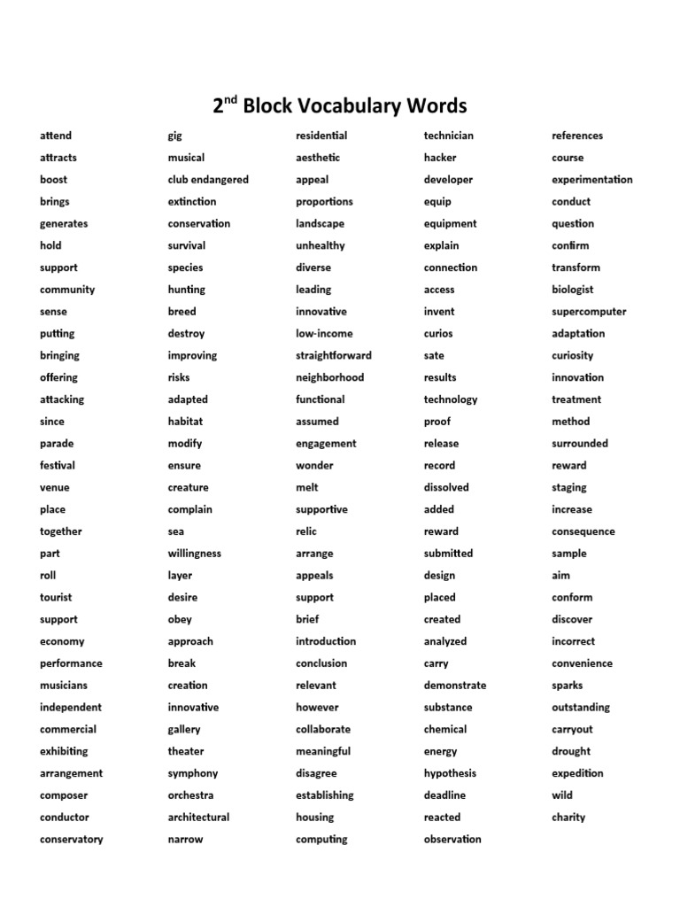 2 Block Vocabulary Words | PDF