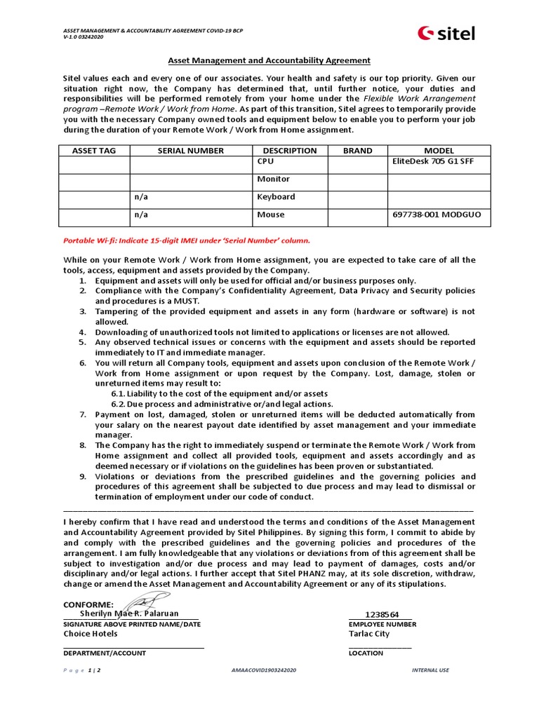 Asset Management Accountabilty Agreement | PDF | Justice | Crime & Violence