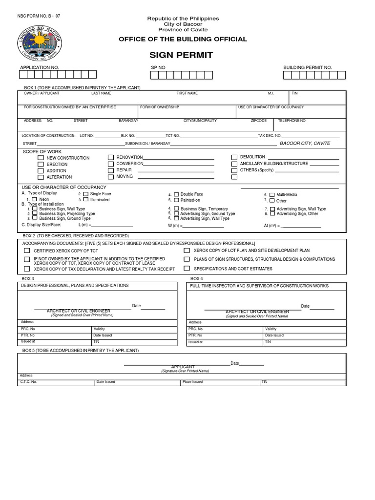 Sign Permit: Office of The Building Official | PDF | Specification ...