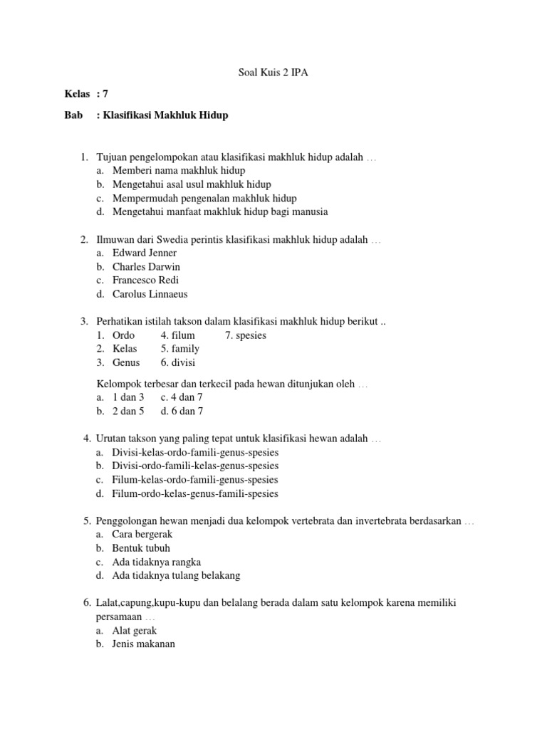 Soal Kuis 2 IPA | PDF