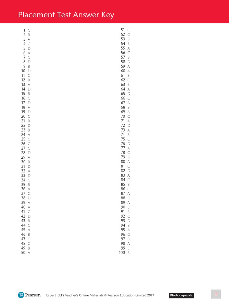 Placement Test Answer Key: Expert IELTS Teacher's Online Materials ...