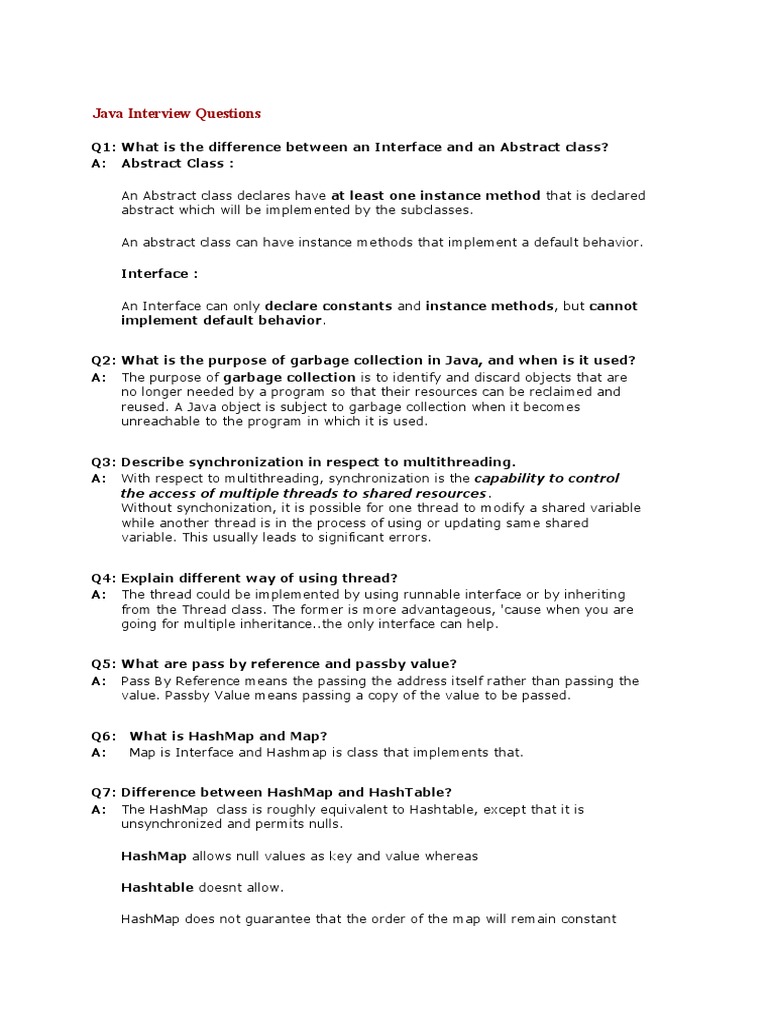 Java Interview Questions: The Access of Multiple Threads To Shared Resources | PDF | Class ...