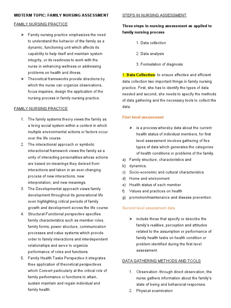 Family Nursing Assessment Process | PDF | Nursing | System