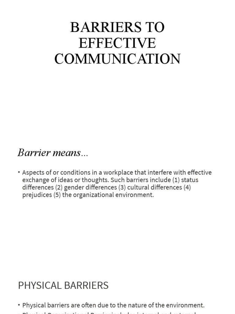 Barriers To Effective Communication | PDF | Communication ...
