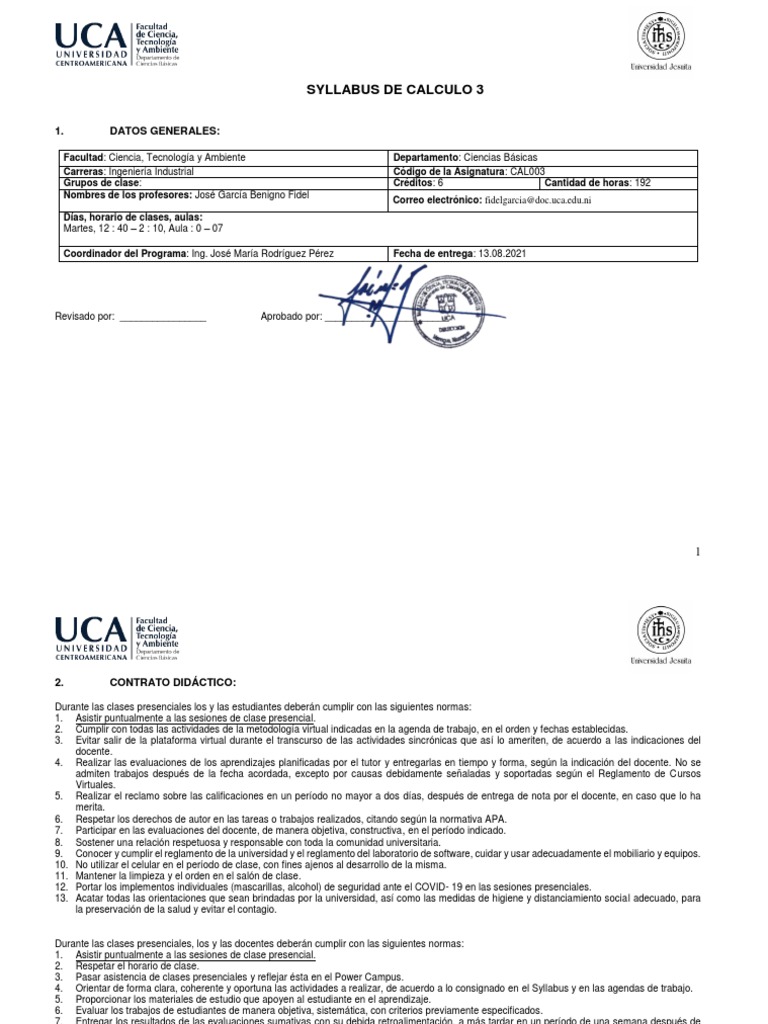 Syllabus de Cálculo 3 2S 2021 | PDF | Vector Euclidiano | Integral