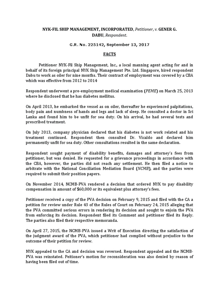 22-NYK-Fil Ship Management v. Dabu | PDF | Appeal | Judgment (Law)