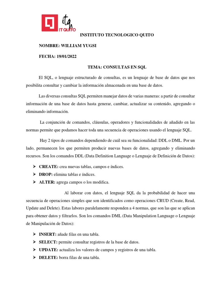 Consultas En Sql Pdf Sql Ingeniería De Software 