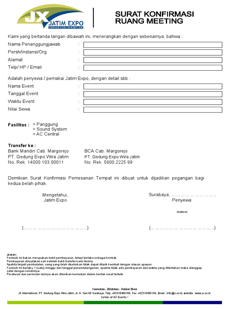 Master - SURAT KONFIRMASI RUANG MEETING - 2021 | PDF