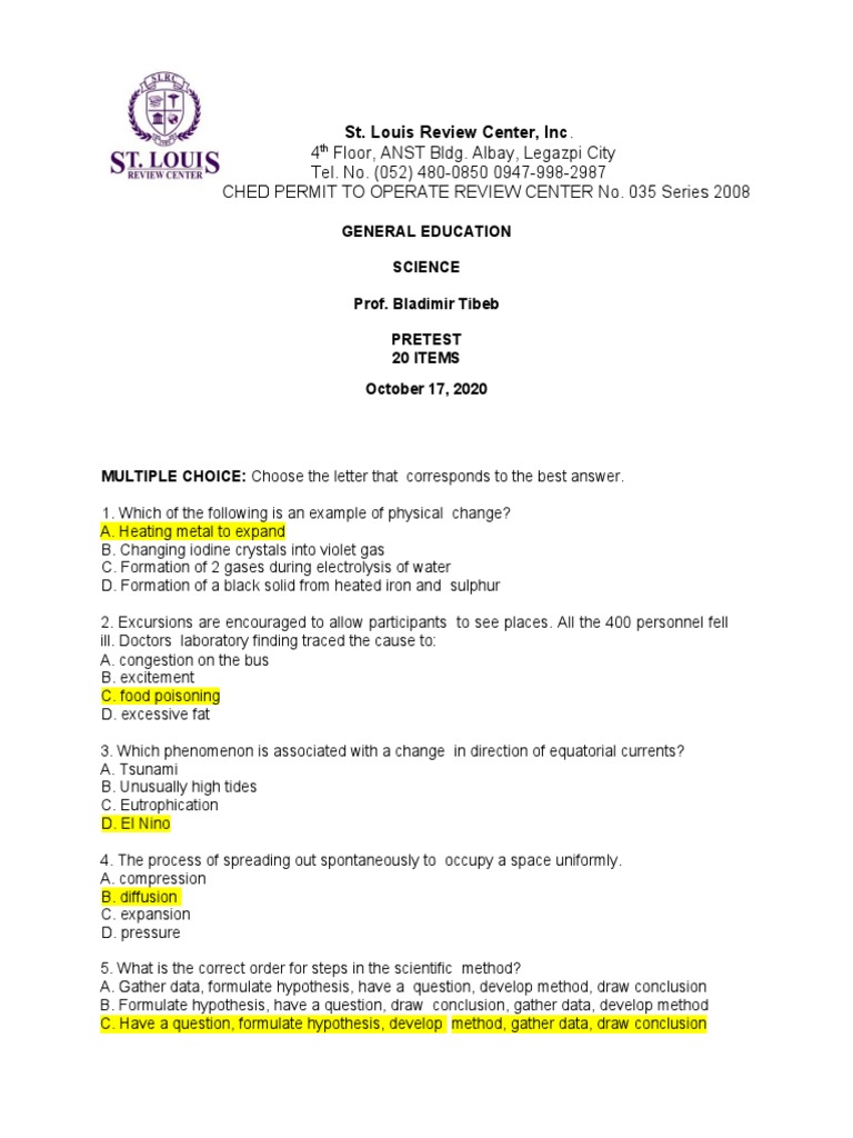 Pre-Test-Gen-Ed-Science (Answered) | PDF | Ultraviolet | Stratosphere