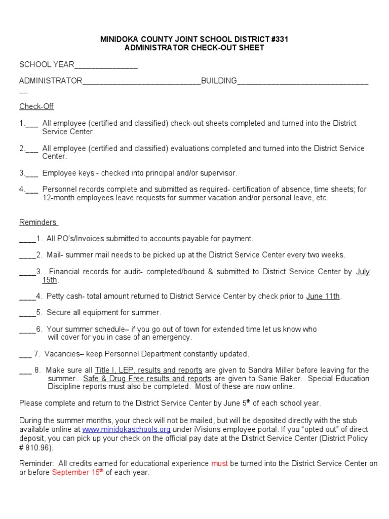 Admin End-of-Year Checklist | PDF | Career & Growth | Finance & Money ...