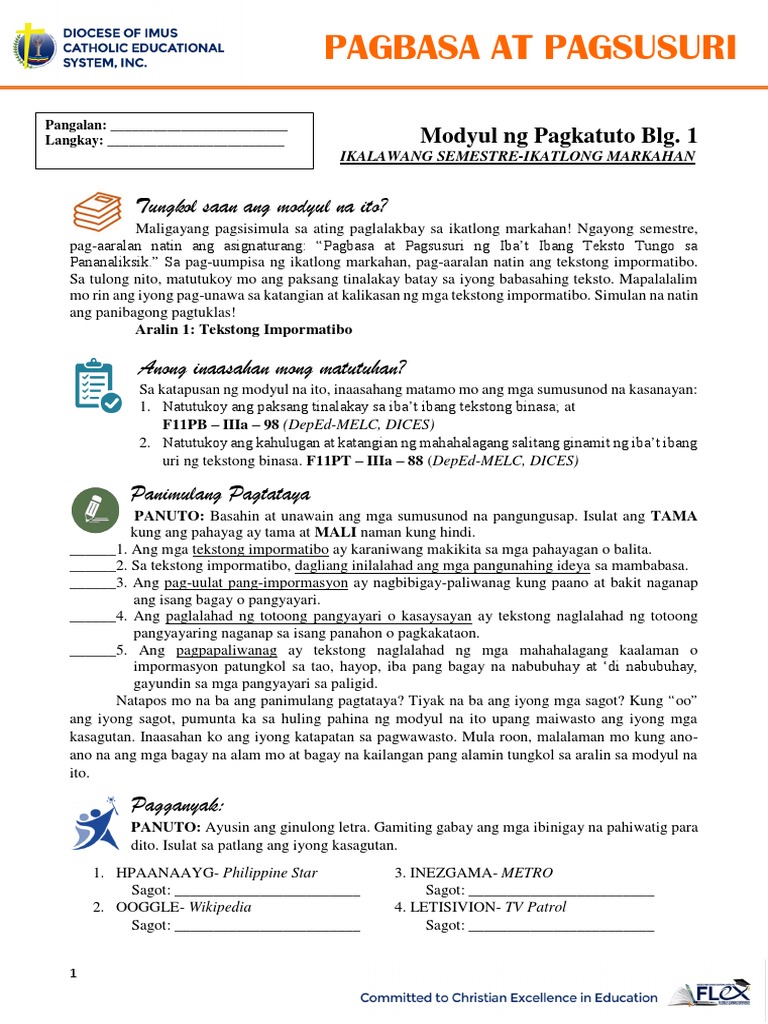 Module 1 - Pagbasa at Pagsusuri | PDF