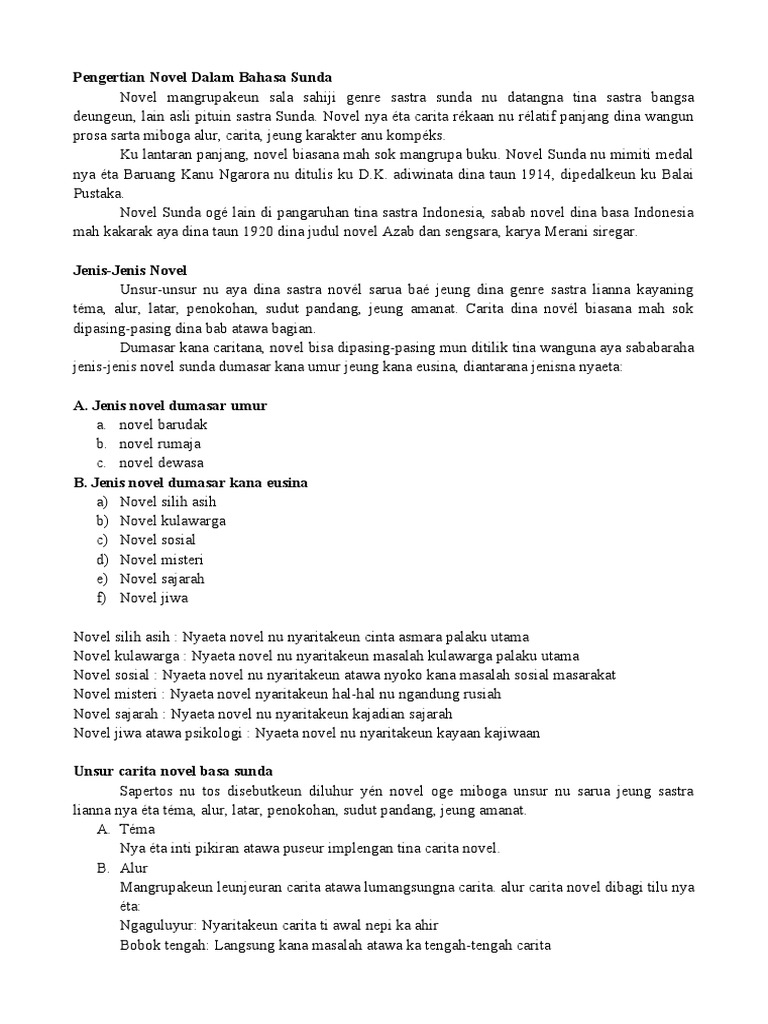 Pengertian Novel Dalam Bahasa Sunda | PDF