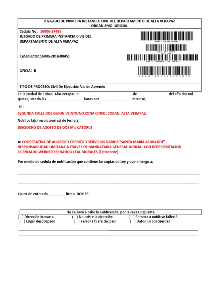 Cedula Notificacion Civil | PDF Cedula Notificacion Civil | PDF