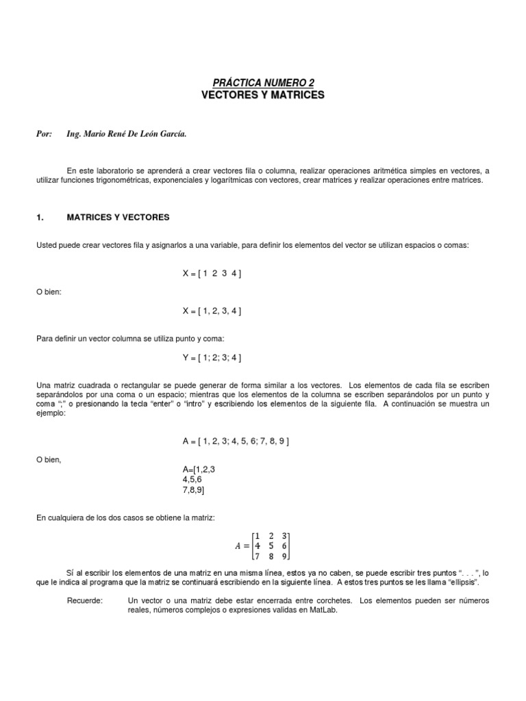 Practica02 VectoresMatrices | PDF | Matriz (Matemáticas) | Vector Euclidiano