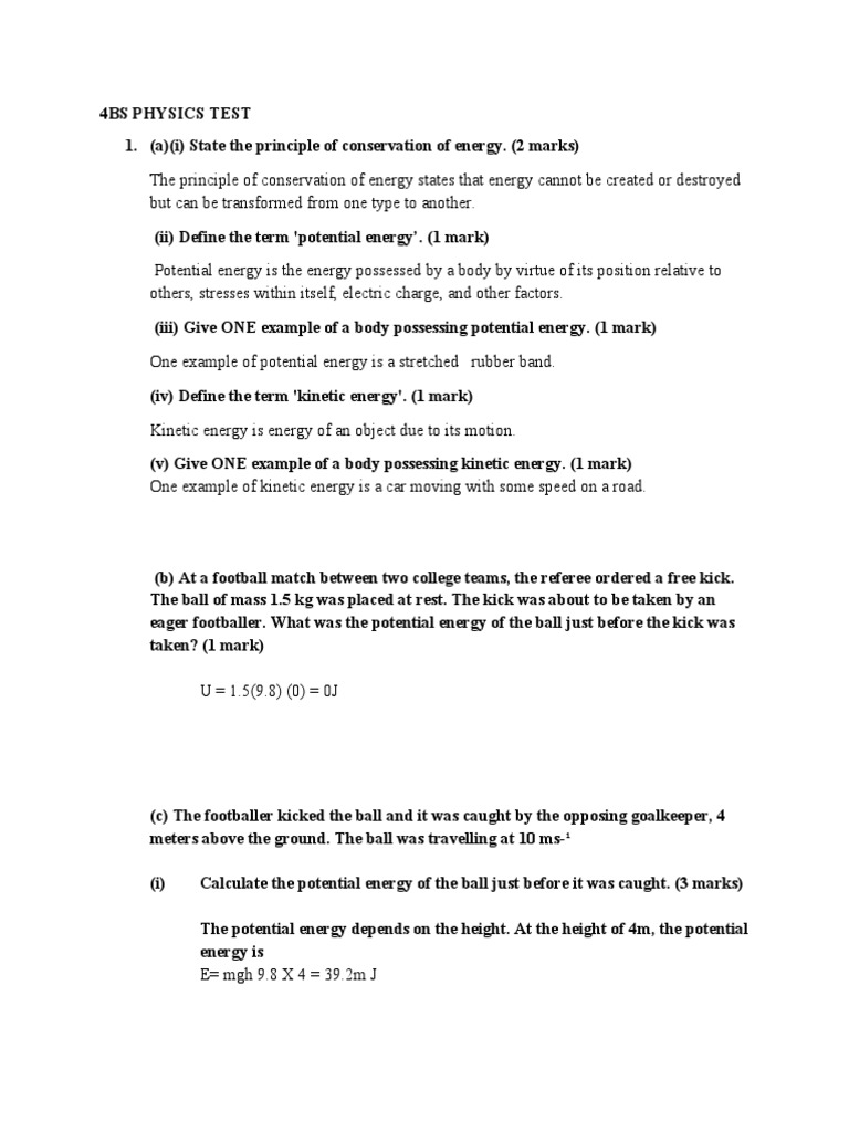 Physics Test on Energy Concepts | PDF | Science & Mathematics