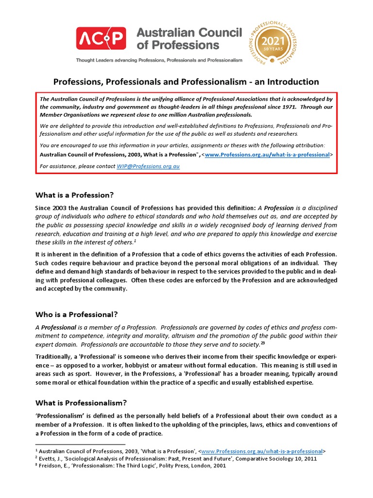 What Is A Profession Australian Council of Professions | PDF ...