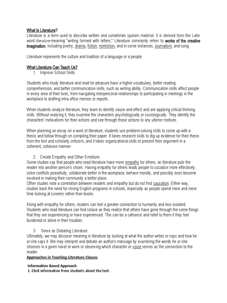 Approaches in Teaching Literature Classes Information-Based Approach ...