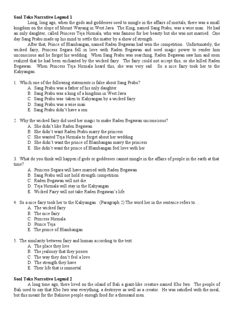 Soal Teks Narrative Legend 1 | PDF | Bali