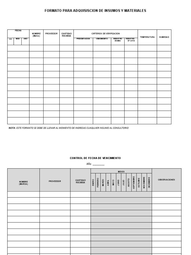 Formato para Adquisiscion de Insumos y Materiales | PDF