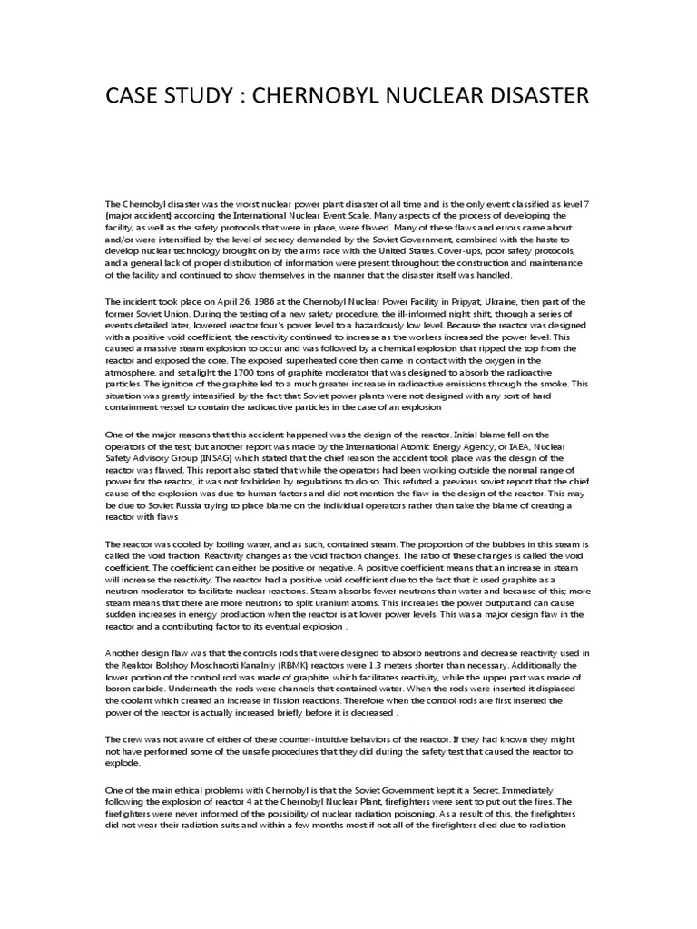 Case Study Chernobyl Disaster Pdf Nuclear Reactor Chernobyl Disaster