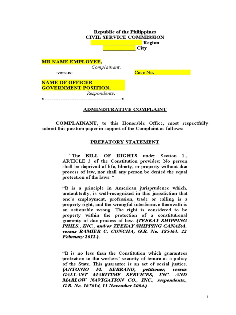 CSC Complaint Format CDC PH | PDF | Affidavit | Crime & Violence