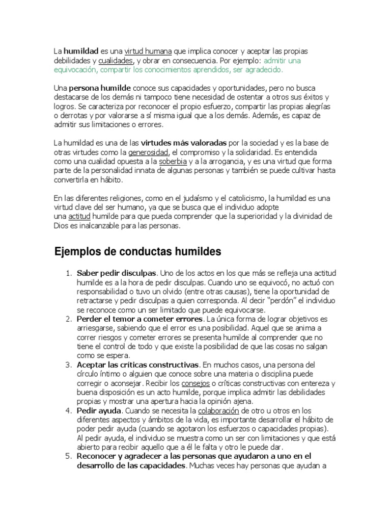 Virtudes y Ejemplos de Humildad | PDF | Actitud (psicología) | Perdón
