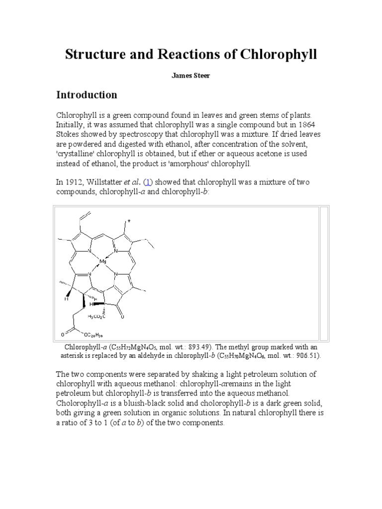 Structure and Reactions of Chlorophyll | PDF | Chlorophyll | Photosynthesis