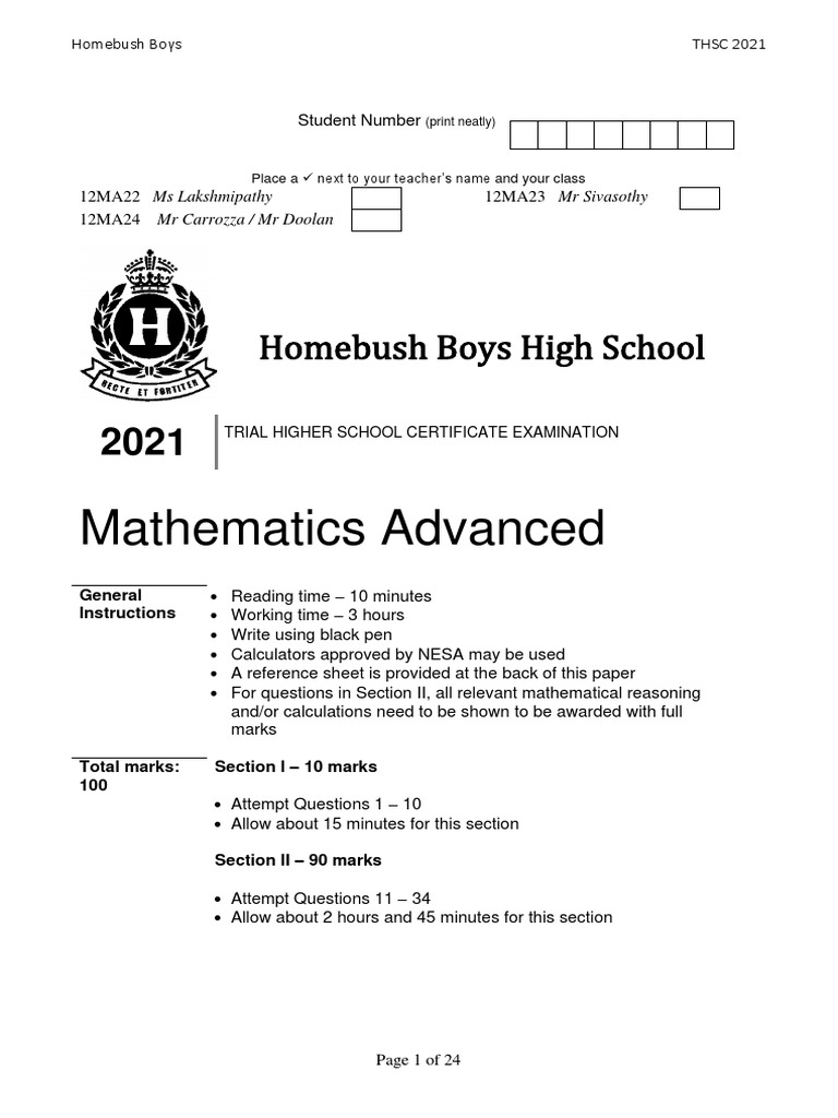 Mathematics Advanced: Homebush Boys High School | PDF | Interest | Geometry