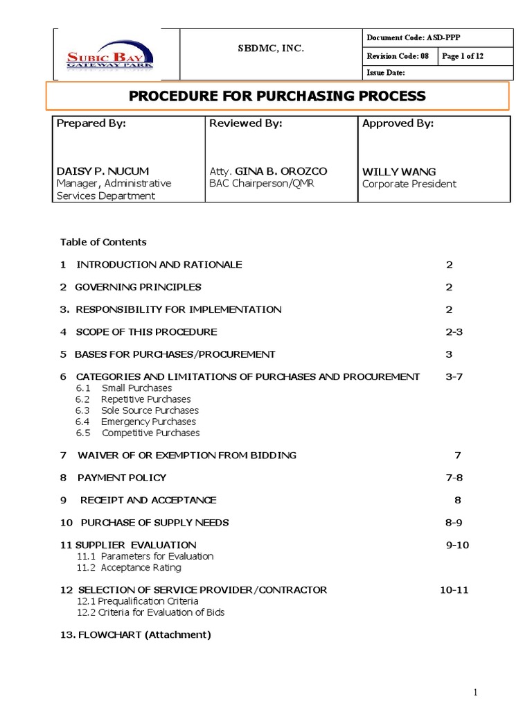 SOP-Purchasing Process 2021 Rev8 - Final | PDF | Procurement | Supply Chain Management