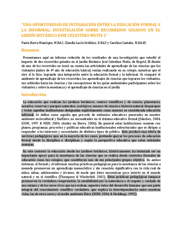 Una oportunidad de integración entre la educación formal y la informal ...