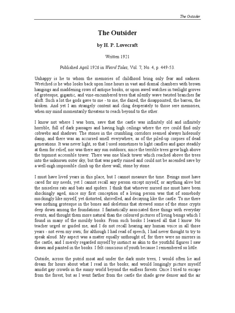 The Outsider: by H. P. Lovecraft | PDF | Nature
