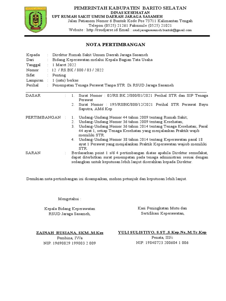 Nota Pertimbangan Perawat Tanpa STR | PDF