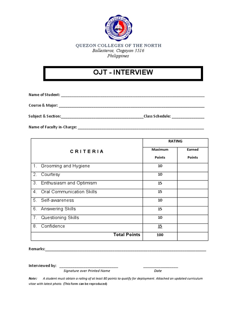 Ojt Deployment Pre Interview 2022 | PDF