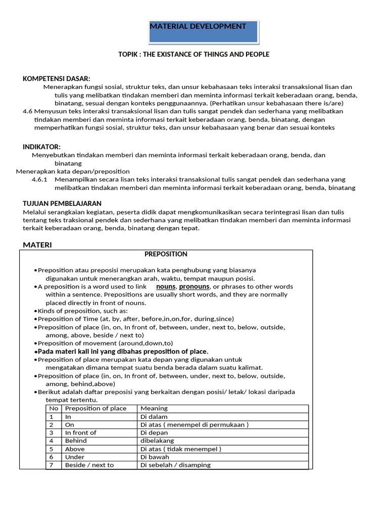 Materi 3.6 Preposition of Place | Download Free PDF | Preposition And ...