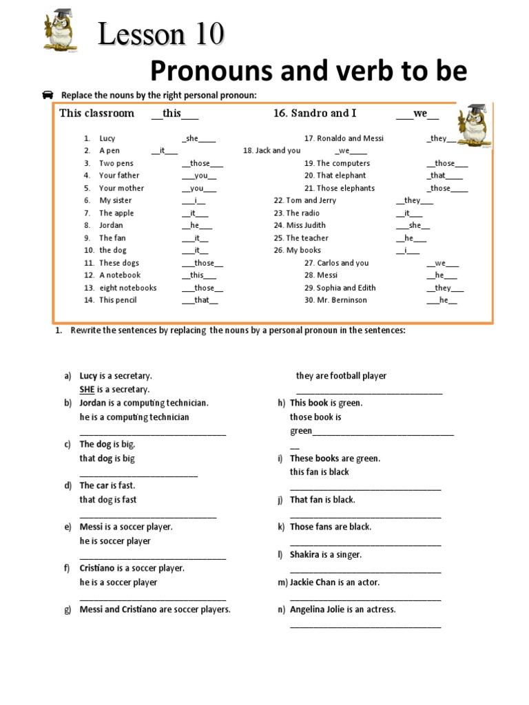 Pronouns and Verb To Be: Lesson 10 | PDF | Cognitive Science | Linguistics