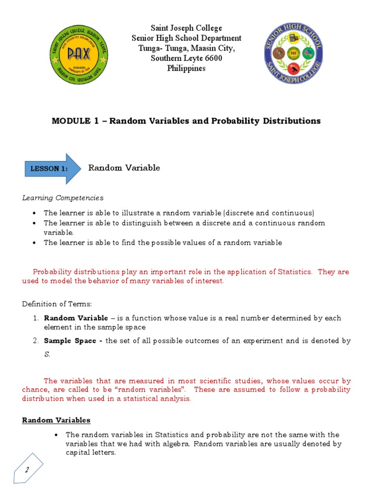 Module 1 ProbStats | PDF | Probability Distribution | Random Variable