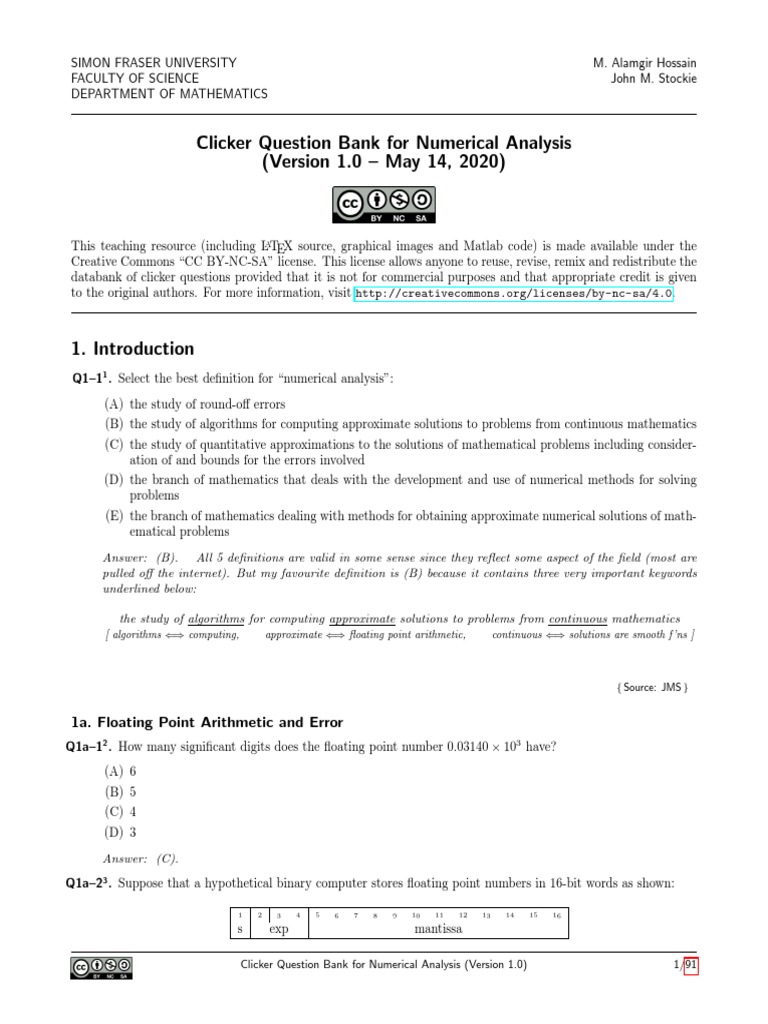 Clicker Question Bank For Numerical Analysis (Version 1.0 - May 14 ...
