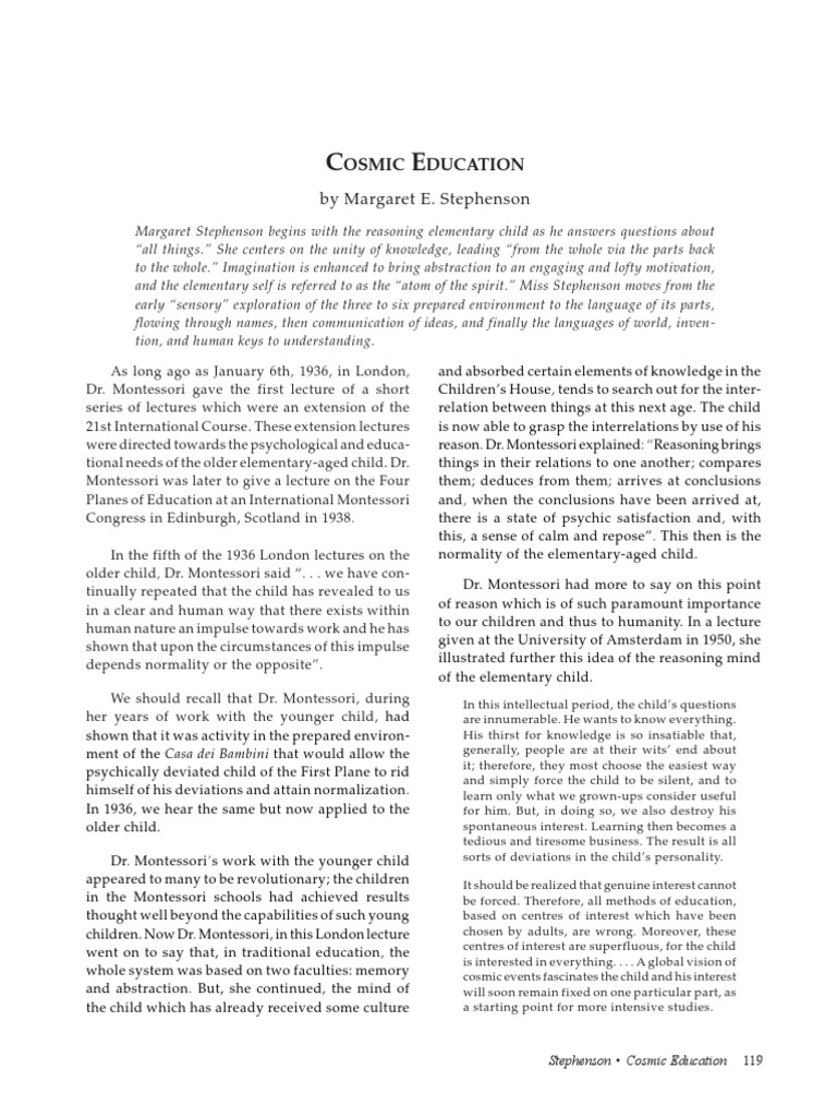 C Montessori Cosmic Education | PDF | Montessori Education | Reason