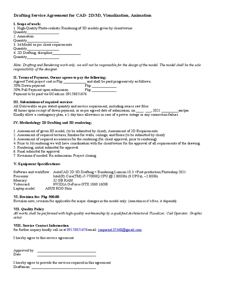 35 Drafting Service Agreement For Cad Pdf 3 D Computer Graphics