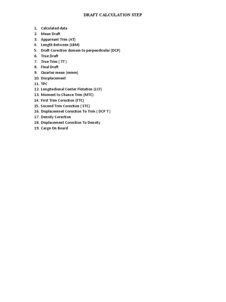 Draft Calculation Step | PDF | Water Transport | Oceanography