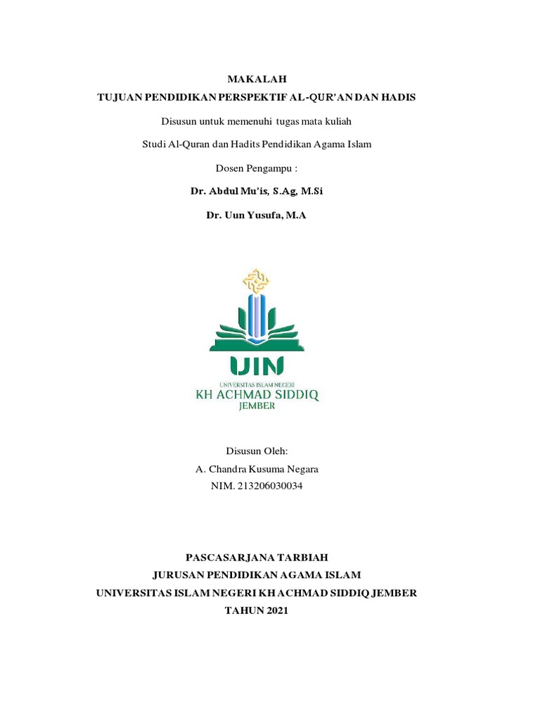 Tujuan Pendidikan Perspektif Al-Qur'an Dan Al-Hadist | PDF