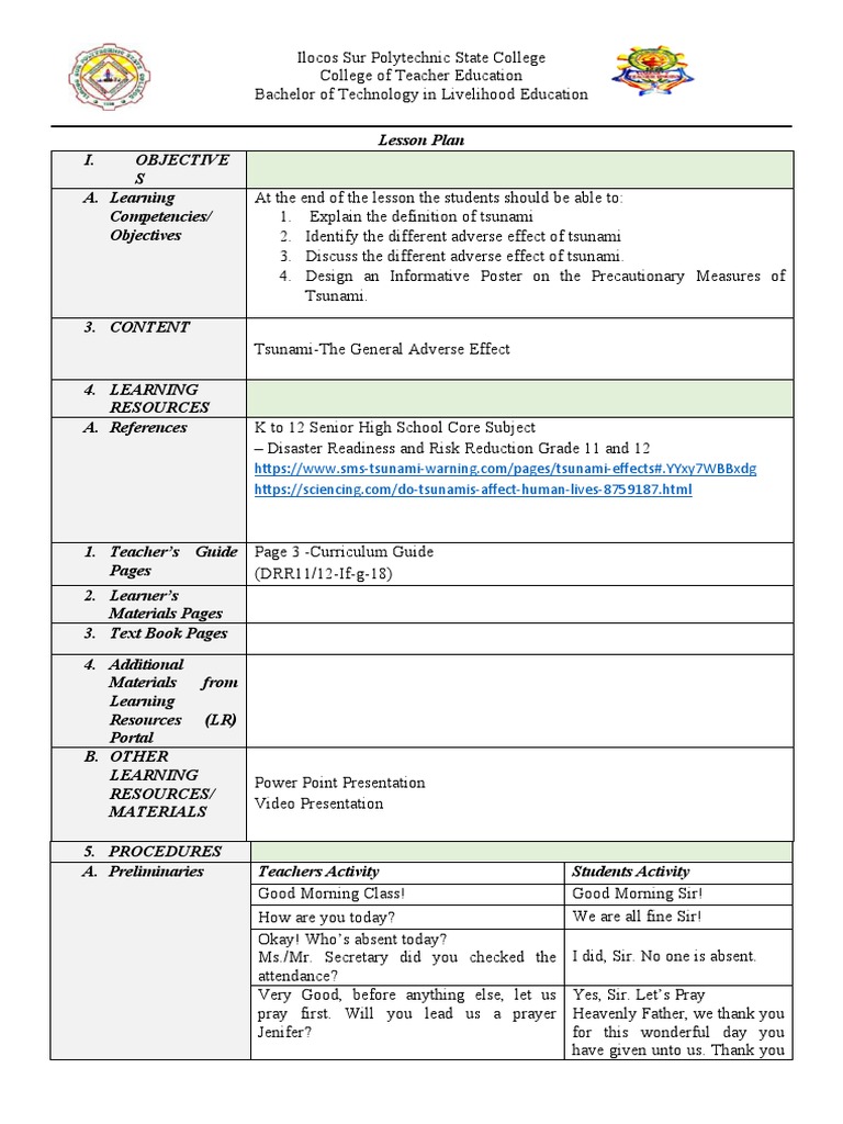 2nd Lesson Plan | PDF | Tsunami