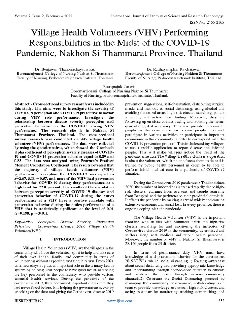 Village Health Volunteers (VHV) Performing Responsibilities in The Midst of The COVID-19 ...