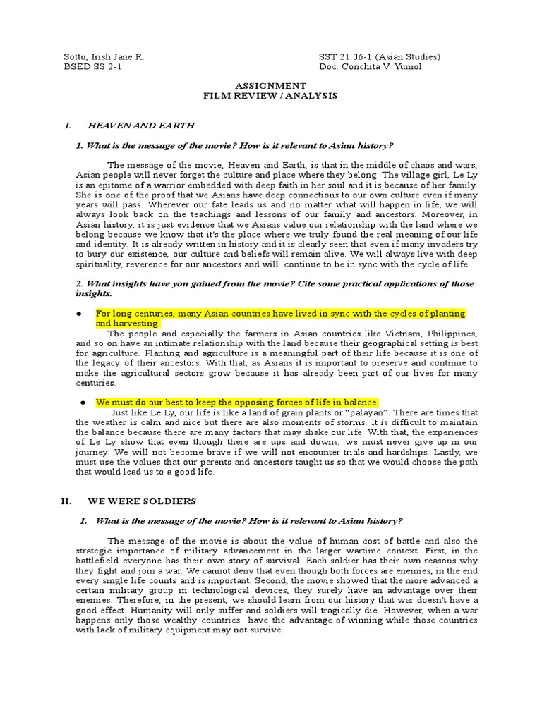 Assignment Film Review / Analysis | PDF